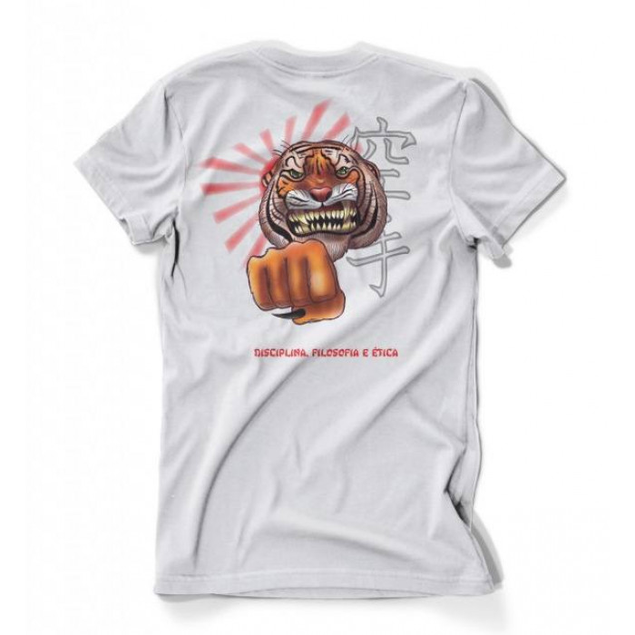 Camiseta Karatê Tigre Aplicando um Ague Zuki Kanji Bandeira Naval Japão ...