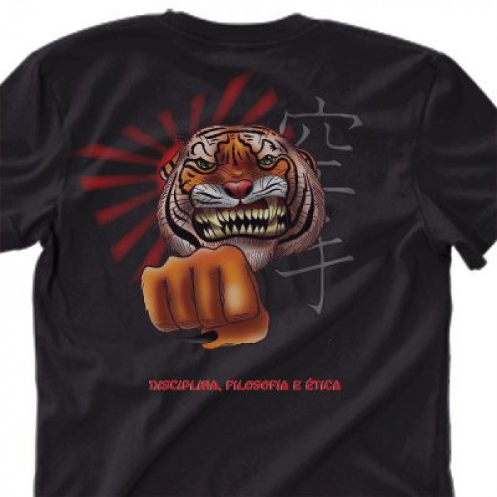 Camiseta Karatê Tigre Aplicando um Ague Zuki Kanji Bandeira Naval Japão ...